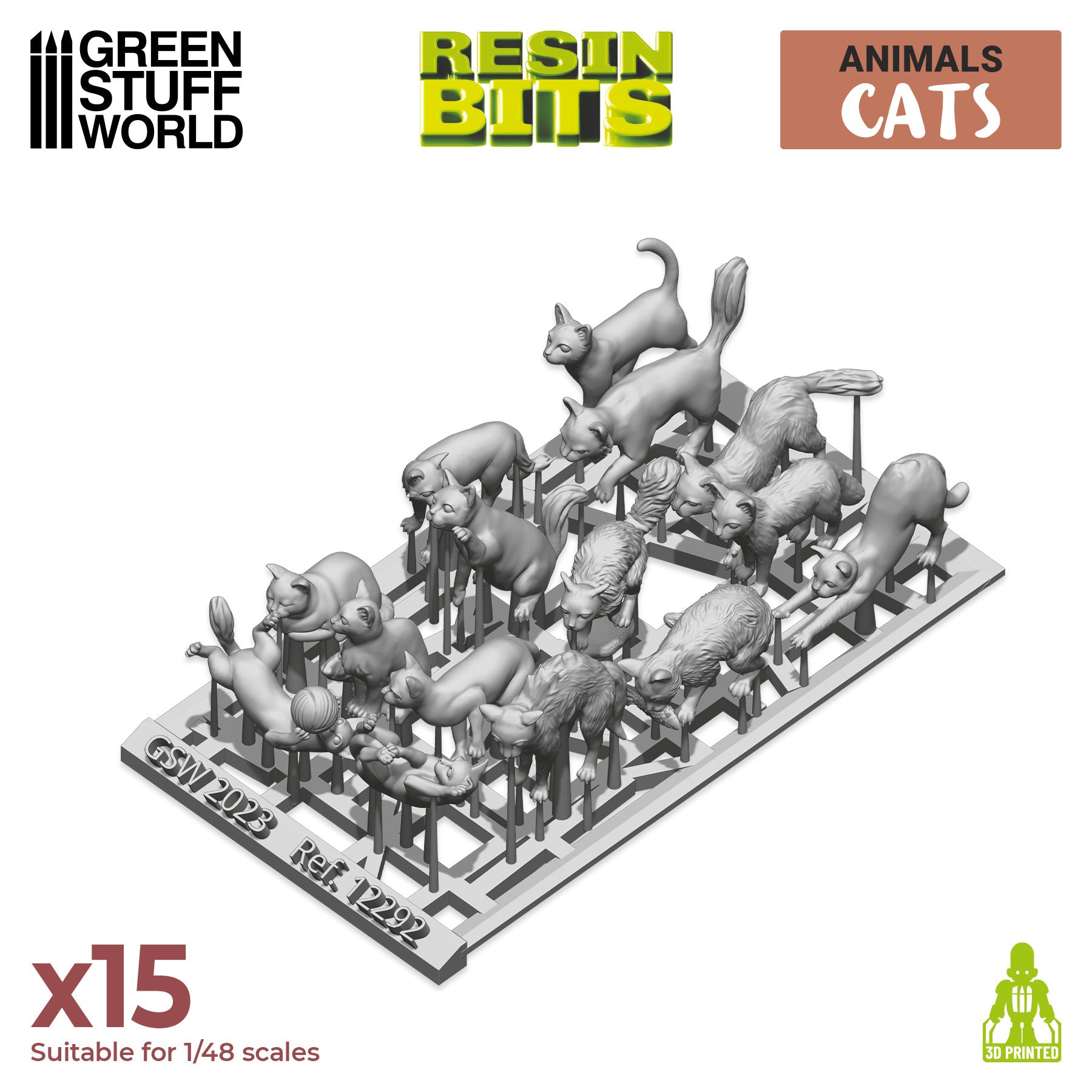 Miniatyr figurer katter – Green Stuff World 3D printed set – cats